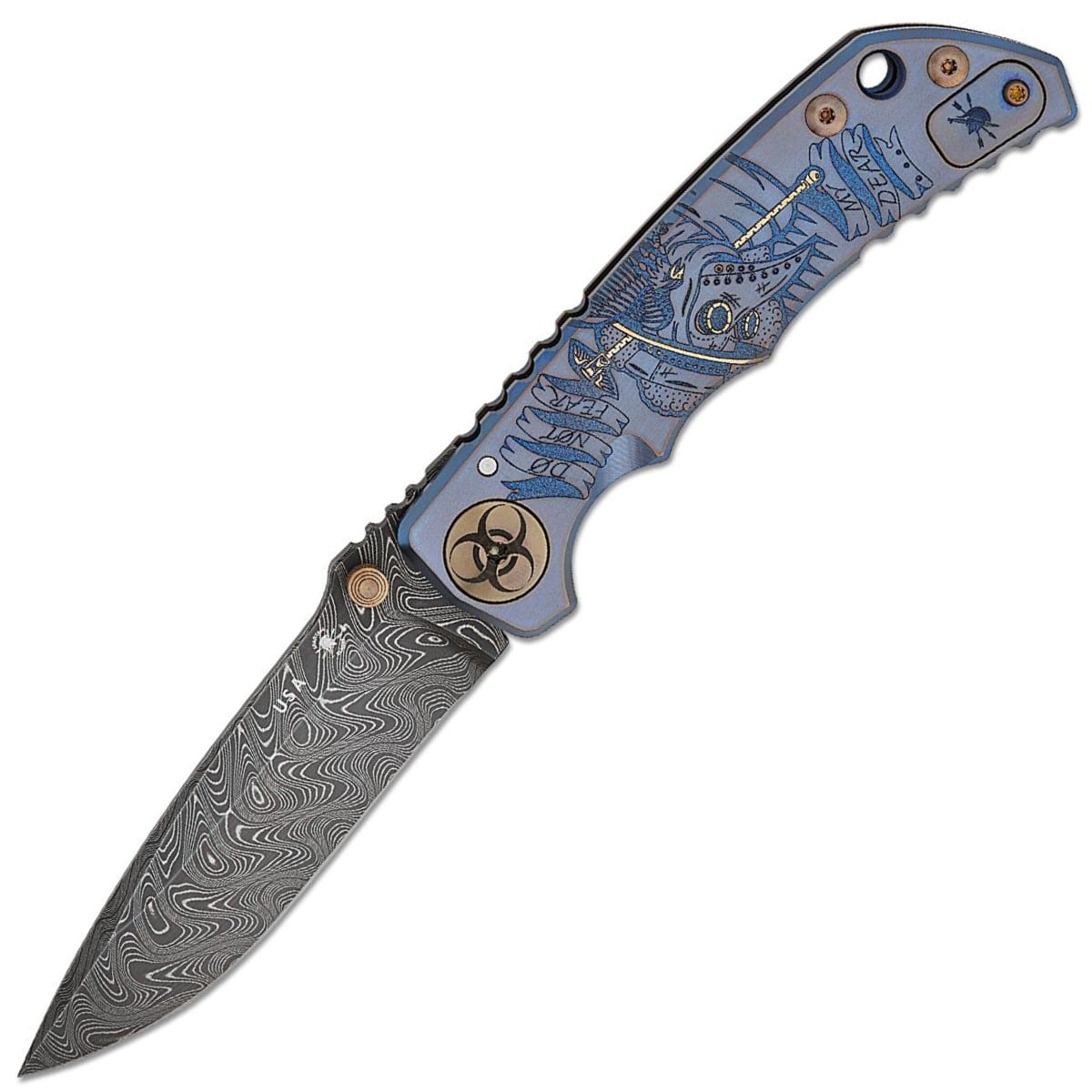 Spartan Blades Custom Harsey Nichols Damascus Blue Folding Knife ...